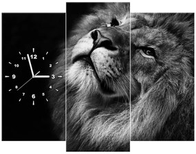 Gario Obraz s hodinami Stříbrný lev - 3 dílný Rozměry: 80 x 40 cm