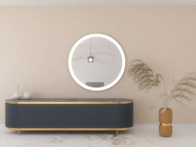 In-Design Zrcadlo RoundLine premium - bílý matný rám, s LED osvětlením Vypínač: S vypínačem, Průměr zrcadla (mm): 800