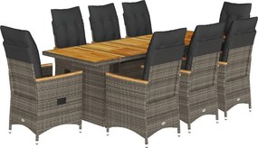 9dílný zahradní bistro set s poduškami šedý polyratan 3277252