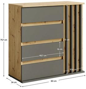 Kondela Komoda, 1D4S grafit/dub artisan, DERIS