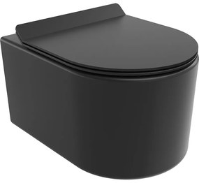 Mexen Sofia, závěsná WC mísa 490x360x355 mm, Rimless Tornádo + WC sedátko z duroplastu, černá matná, 30540185T