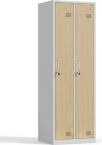 Enprag Šatní skříň kovová dvouoddílová HDG-02-7047_W1 RAL 7047/imitace světlé dřevo