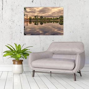Skleněný obraz jezera a stromů (70x50 cm)