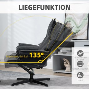 HOMCOM otočné křeslo s funkcí polohování polohovatelné křeslo TV křeslo s taburetem polohovatelné opěradlo umělá kůže ocel černá