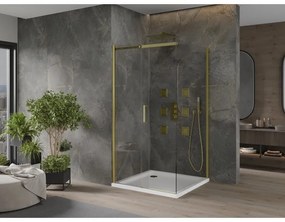 Mexen Omega posuvný sprchový kout 100 x 100 cm, 8mm sklo, zlatý profil-čiré sklo + slim sprchová vanička 5cm, 825-100-100-50-00-4010