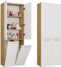 Koupelnový sloupek se 2 koši na prádlo NEL 2K DD bílá/dub artisan