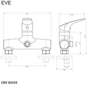 Mereo Mereo, Sprchová nástěnná baterie, Eve, bez příslušenství, 150 mm, chrom, CBV60103
