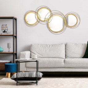 Zrcadlová sada HOMCOM se 4 kulatými zrcadly pro dekoraci obývacího pokoje, elegantní kovová dekorace na zeď