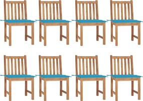 vidaXL Zahradní židle s poduškami 8 ks masivní teak [3073143] Barva: Modrá