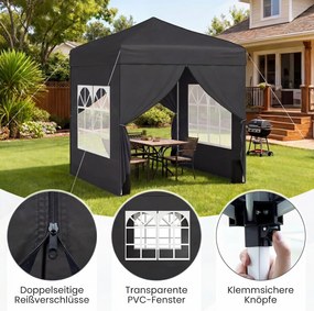 Costway Pop Up Pavilion Skládací zahradní altánek s odnímatelnými – černý