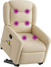 Zvedací masážní polohovací křeslo krémové textil 3303212