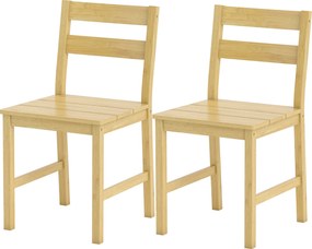 HOMCOM 2dílná sada jídelních židlí z bambusu, bez opěrek, se sedákem z latí, přírodní dřevo