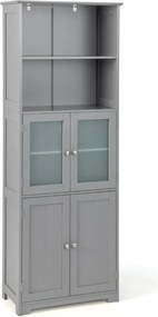 Costway 163 cm vysoká koupelnová skříňka volně stojící úložná se skleněnými