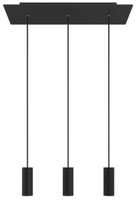 creative cables Závěsná lampa se 3 světly, s obdélníkovým XXL baldachýnem Rose-one, textilním kabelem a kovovými stínidly Tub-E14 Barva: Hladký ocelový dibond