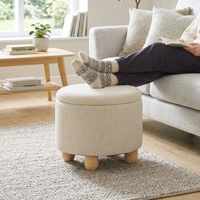 HOMCOM Stolička s úložným prostorem, kulatá sedací stolička s víkem, vzhled lnu pro obývací pokoj, ložnici, 38,5x38,5x33,5 cm Béžová