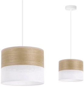 Light Home Závěsné svítidlo Wood, 1x dýha zlatý dub/bílé plastové stínítko, (fi 20cm)