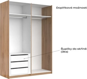 Skříň s posuvnými dveřmi 1,5x2,1m (Dveře Dub Kraft/Lesklá Bílá) série N Asti