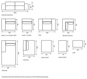 Hnědá, Trojmístná pohovka TESORO, 340 cm