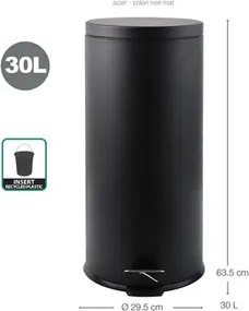 MSV Pedálový koš matná černá / Pedálový koš / 30 l / ocel