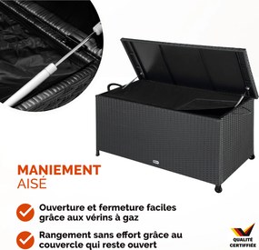 Zahradní úložný box umělý ratan černý 117x53x60cm s madla & kolečka