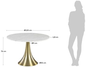 OnaDnes -20% Bílý mramorový jídelní stůl Kave Home Oria 120 cm