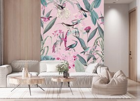 Gario Fototapeta Ptáci a listy na růžovém pozadí - Andrea Haase Materiál: Vliesová, Rozměry: 100 x 140 cm
