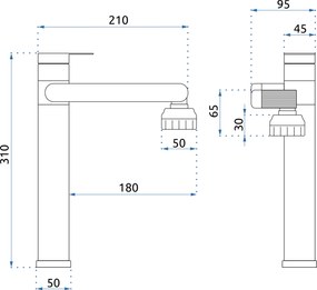 Rea Paco, vysoká umyvadlová baterie h-310, černá matná, REA-B0536