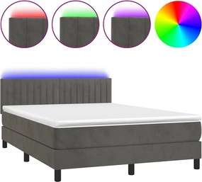 Box spring postel s matrací a LED tmavě šedá 140x190 cm samet 3134520