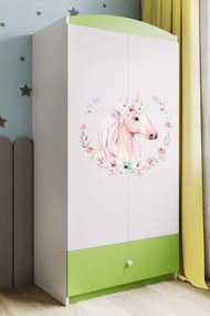 Dětská skříň Babydreams 90 cm jednorožec zelená