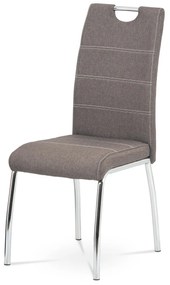 AUTRONIC Jídelní židle, potah coffee látka, bílé prošití, kovová 4nohá chromovaná podnož