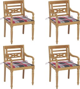 vidaXL Židle Batavia 4 ks s poduškami masivní teakové dřevo [3073305] Barva: Vzor červená kostka