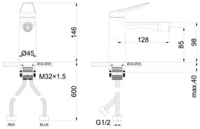 Gamma Evo, bidetová baterie h-146, zlatá lesklá, GMA-BEB-GD