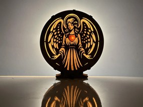 Li-Go "Anděl s karneolovým srdcem" dřevěná lampa s dvojitým podsvícením 20x22 cm dub