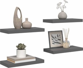 Plovoucí nástěnné police 4 ks šedé vysoký lesk 50x23,5x3,8 cm MDF 323789