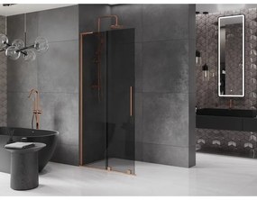 Mexen Velar L, posuvná sprchová zástěna Walk-in 110 x 200 cm, 8mm šedé sklo, měděná matná, 871-110-003-43-65