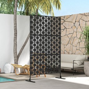 Dekorativní zahradní panel Outsunny - venkovní příčka s geometrickým kovovým designem - 122 x 45 x 198 cm, černý