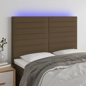 Čelo postele s LED tmavě hnědé 144x5x118/128 cm textil 3122565