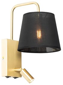 Moderní nástěnná lampa černá a ocel s lampičkou na čtení - Renier