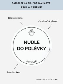 NUDLE DO POLÉVKY  – bílá samolepka na dózu, tučné písmo, 5 cm | DomaLEP