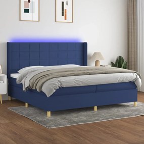 Box spring postel s matrací a LED modrá 200x200 cm textil 3138907