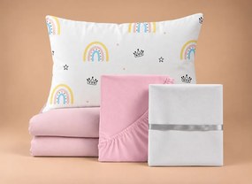 Benlemi Sada lůžkovin: bavlněné povlečení DUHY + prostěradlo růžové jersey + chránič matrace Zvolte rozměr: 80 x 180 cm