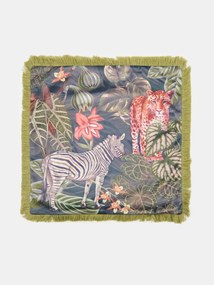 Sinsay - Decorative pillowcase with fringes in tropical pattern - zelená