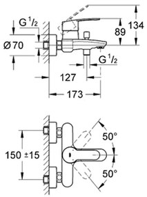 Grohe Eurostyle Cosmopolitan - Vanová baterie nástěnná, chrom 33591002