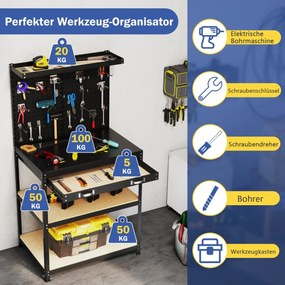 Costway Pracovní stůl nosnost 225 kg s perforovanou stěnou a zásuvkami