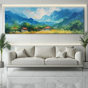 Obraz na plátně - Malá vesnička skrytá pod horami FeelHappy.cz Velikost obrazu: 210 x 70 cm
