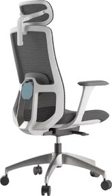 Kancelářská ergonomická židle WISDOM s podhlavníkem — síť, šedý plast, nosnost 150 kg, světle šedá Mercury star