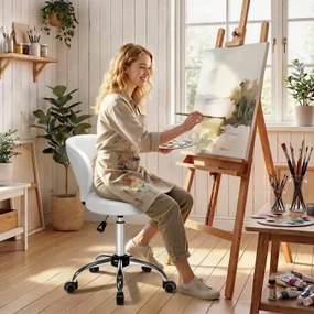 HOMCOM Kolečková stolička, PU masážní stolička s výškovým nastavením 73-88 cm a opěradlem, 360° otočná, bílá