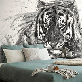Tapeta tygr v černobílém provedení - 375x250 cm
