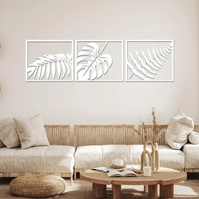 dřevo života 3dílný dřevěný obraz exotickych rostlin Barevný vzor: Bílá, Rozměry (cm): 80x72