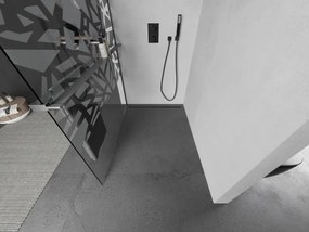 Mexen Kioto+ L, sprchová zástěna Walk-In s poličkou a věšákem 110 x 200 cm, 8mm čiré sklo bílý vzor, ​​grafitový profil, 800-110-123-66-85